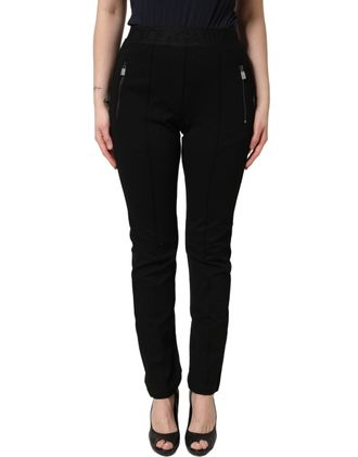 Dolce & Gabbana Womens Logo-Embroidered Mid-Waist Trousers Black Elastane Nylon Viscose
