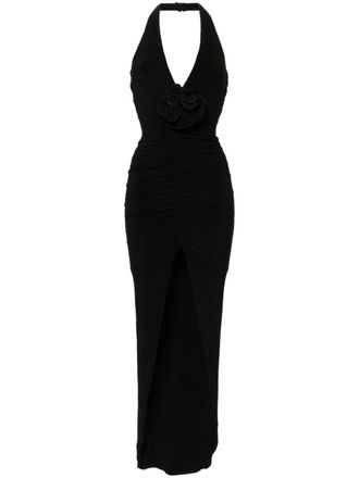 Nissa robe longue &agrave; applique fleur - Noir