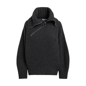 The Attico Pullover mit asymmetrischem Rei&szlig;verschluss und Stehkragen aus Rippstrick - - Knitwear - Damen - Grau - S