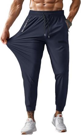 Jamron Homme &Eacute;t&eacute; Pantalon de Surv&ecirc;tement Fin Extensible Pantalon de Sport de Jogging L&eacute;ger avec Poches Zipp&eacute;es Bas Effil&eacute; Bleu Marine XL