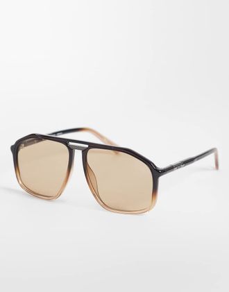 Quay Quay - Studio Sesh - Oversize-Pilotensonnenbrille in Braun und Sepia-Brown