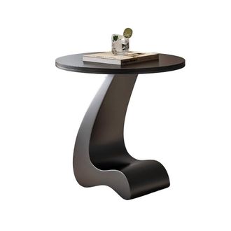 Generic Modern Round Side Table,C Shaped End Table for Couch,Coffee Table with Sintered Stone Tabletop and Metal Frame for Living Room Balcony