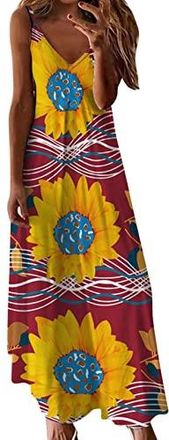 Generic Robe boh&egrave;me 2026 pour femme - Grande taille - Imprim&eacute; - Ample - Sans manches - Col en V - Maxi &eacute;l&eacute;gant, Rouge, XXL