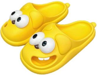 Generic Pantoufles amusantes pour femme - Semelle &eacute;paisse antid&eacute;rapante - Confortable - Grand oeil - Langue - Grand orteil - Imprim&eacute; dents, jaune, 36.5 EU