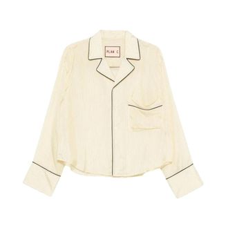 Plan C Plan C, Femme, Blouses et Chemises, Beige, Taille: 40 FR Ensemble chemise ray&eacute;e &agrave; passepoil contrastant