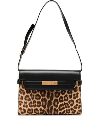 Saint Laurent sac port&eacute; &eacute;paule Manhattan bordure en crin de poney - Noir