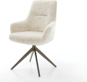 DELIFE Drehstuhl Zelia-Flex mit Armlehnen Pl&uuml;sch Creme-Wei&szlig; Kreuzgestell breit Effektfinish Titan 360&deg; drehbar Wippfunktion Taschenfederkern, Esszimmerst&uuml;hle