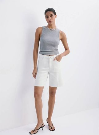 Mango Bermuda en jean droit blanc - Femme - 32 - MANGO