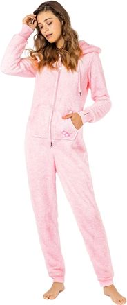 Eight2Nine Damen Teddyfleece Jumpsuit mit Kapuze und &Ouml;hrchen, Flauschiger Overall mit Daumenl&ouml;chern, kuschelig bequemer One-Piece f&uuml;r entspannte Stunden, schwarz