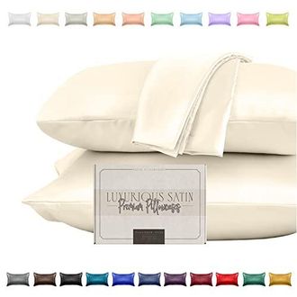 Elegant Comfort Seidiges und luxuriöses 2-teiliges Satin-Kissenbezug-Set für gesündere Haut und Haare, versteckter Reißverschluss und wunderschön verpackt, Satin-Kiss