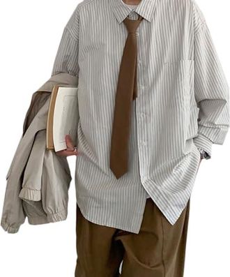 Generic WYLZLKX Cravate vintage ray&eacute;e pour femmes et hommes - Cravate japonaise d&eacute;contract&eacute;e et polyvalente - Accessoires de chemise et cravate - TR Marron Co