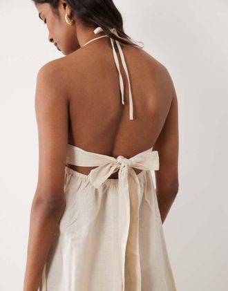 Miss Selfridge Besticktes Neckholder-Maxikleid-Neutral