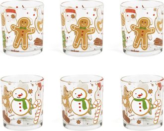 Excelsa Wonderful Ginger Set mit 6 Wassergl&auml;sern, Weihnachtsdekor, Schneemann und Ingwerkeks, 250 ml, 7,5 x 8,5 cm