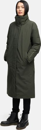 Navahoo Damen langer Wintermantel warmer Parka mit hohem Stehkragen und magnetischer Abdeckleiste Traumbl&uuml;te 14 Dark Olive Gr. XXL