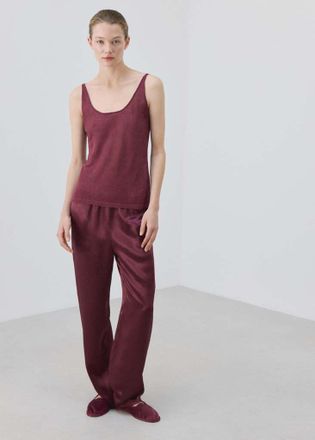 Mango Pantalon satin&eacute; taille &eacute;lastique grenat - Femme - S - MANGO