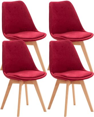 Clp 4er Set Esszimmerstuhl Linares Kunststoff I Stoff I Samt I Cord I Lederoptik I Lehnstuhl Mit Holzgestell, Farbe:rot, Material:Samt