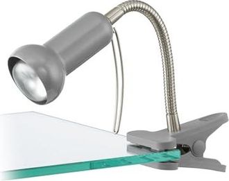 Eglo Klemmlampe Fabio, Klemmleuchte, Klemmspot aus Metall und Kunststoff in Silber, Lampe mit Klemme und Schalter, Leselampe E14