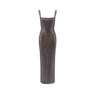 Self Portrait Rhinestone Mesh Midi Kleid - - Dresses - Damen - Grau - L