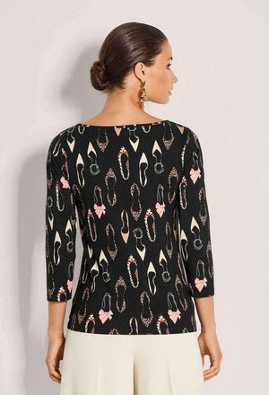 Madeleine Langarmshirt Rundhals-Shirt mit All-Over-Print Viskose-Shirt mit 3/4-&Auml;rmel, gerader Saum, knitterarm