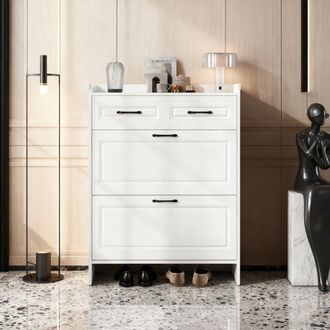 Generic Schuhschrank 80 cm »SpaceMax« - Hochschrank mit 4 Fächern & 1 Schublade in Weiß - Vielseitiges MDF-Möbel für Flur, Wohnzimmer & Büro (80x34x107,5 cm)