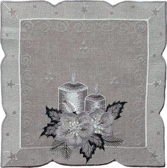 Matches 21 Tischdeckchen Olivia 30 x 30 cm edle Stickerei mit Kerzen & Bl&auml;ttern Silber Mitteldecke Polyester