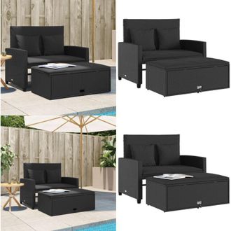 vidaXL Gartensofa mit Kissen 2-Sitzer Schwarz Poly Rattan - Gartensofa - Outdoor-Sofa - Rattan-Sofa - 2-Sitzer-Sofa - Gartenm&ouml;bel - Home & Living