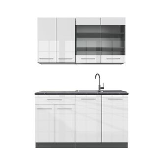 Vicco Singlek&uuml;che Fame-Line, Wei&szlig; Hochglanz/Anthrazit, 140 cm ohne Arbeitsplatte