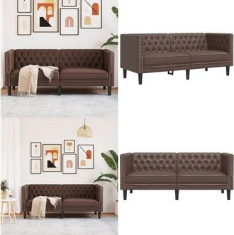 vidaXL Chesterfield-Sofa 2-Sitzer Braun Kunstleder - Vidaxl