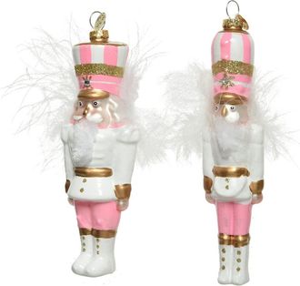 Kaemingk Christbaumschmuck Glas Nussknacker dick oder d&uuml;nn 1 St&uuml;ck Sortiert 16cm Weihnachtskugeln wei&szlig; rosa