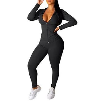 Generic Surv&ecirc;tement pour femme - Ensemble sexy - Col en V - En coton - Ensemble de course - Sweatshirt et pantalon de jogging - Combinaison de sport moulante 