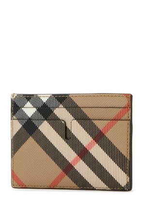 Burberry Mens Printed Canvas Card Holder Sand Polyurethane Polyester Cotton Portafogli Wallet