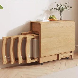 Generic Ausziehbarer Esstisch mit 4 Stühlen und Schublade, klappbares Esstisch- und Stuhlset, Massivholz, for kleine Räume, Küche, Esszimmer