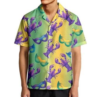 Generic Chemise hawa&iuml;enne Mardi Gras pour homme - Chemise hawa&iuml;enne boutonn&eacute;e &agrave; manches courtes avec imprim&eacute; homard pour l&eacute;t&eacute;, les vacances, les f&ecirc;tes, Carnav