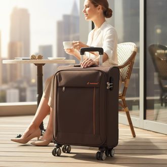 Infinity Leather Leichtes braunes Soft-Casing-Kabinen-Koffer-8-Rad-Reisegep&auml;ck