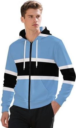 Generic Veste &Agrave; Capuche Homme Enti&egrave;rement Zipp&eacute;e Botswana Imprim&eacute; Drapeau Sweat-Shirt Manches Longues Style Universitaire V&ecirc;tements D&eacute;contract&eacute;s Sweat-Shirt &Agrave;