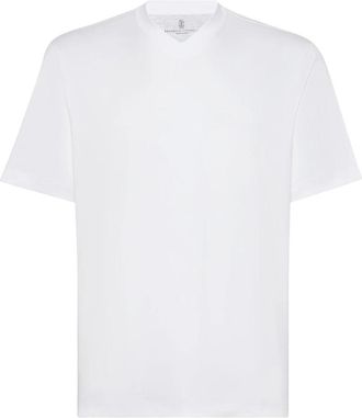 Brunello Cucinelli T-Shirt mit V-Ausschnitt und kurzen &Auml;rmeln - - Tops - Herren - Wei&szlig; - 2XS