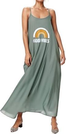 Generic Robes amincissantes pour femmes, robe longue d&eacute;t&eacute; d&eacute;contract&eacute;e, col en V, sans manches, boh&egrave;me, ample, &eacute;paules fines, motif floral, vert fonc&eacute;, XXL