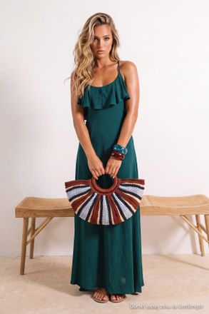 Trendyol Gebl&uuml;mtes &auml;rmelloses Maxi-Strandkleid, gerade Form - Gr&uuml;n