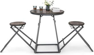 Costway Costway - Table Haute Cuisine avec Tabouret, Table Bar Industrielle Pliable, Mange Debout 2 Personnes Compact pour Cuisine, Salle &agrave; Manger, Salon