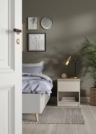 Dmora Nachttisch Ducenta, niedrige Kommode mit 1 Schublade, kompakter und funktionaler Nachttisch, 40x40 h50 cm, Beige