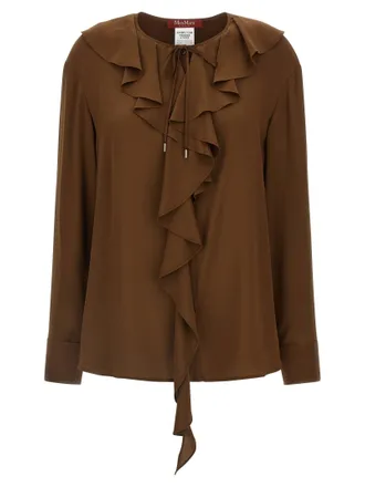 Max Mara Ruffled Silk Cr&ecirc;pe Blouse - Brown
