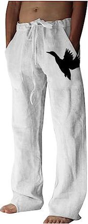 Generic Pantalon de loisirs long en lin pour homme : pantalon de plage avec imprim&eacute; pantalon d&eacute;t&eacute; respirant &agrave; enfiler avec taille &eacute;lastique pantalon dext&eacute;rieu