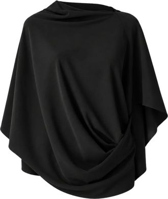 Meimeij Blouse asym&eacute;trique drap&eacute;e &agrave; manches courtes avec capuche - Femme - Tops - Noir - Taille: 38 FR