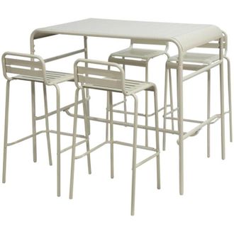 Sweeek Table haute de jardin acier + 4 assises AMELIA beige. 4 chaises hautes en acier. 120 x 70cm x 95cm