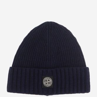 Stone Island Boys Wool-Blend Logo Beanie Navy Hat