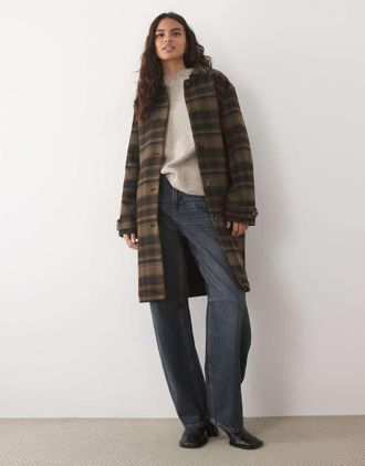 Jacqueline de Yong manteau long &agrave; carreaux marron