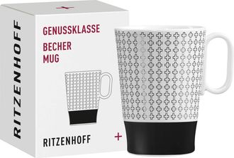 Ritzenhoff 3731006 Kaffee-Tasse 330 ml - Serie Genussklasse Nr. 6 - Porzellan-Becher mit Plusmotiv - Designerstück