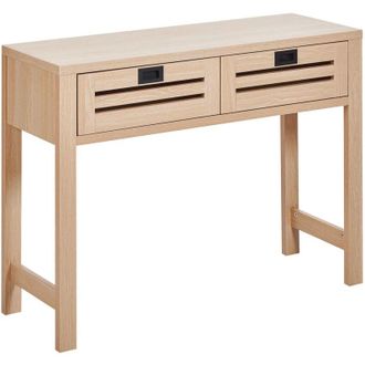 Beliani Konsolentisch Heller Holzfarbton mit zwei Schubladen Schwarze Griffe Modern Stilvoll Rustikale Konsole f&uuml;r Wohnzimmer Schlafzimmer Flur