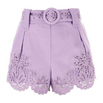 Farm Rio Farm Rio, Femme, Shorts, Violet, Taille: W29 Geometric Richelieu Twill Belted Shorts