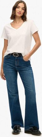 Superdry Jean &eacute;vas en coton&eacute; &agrave; taille haute - Indigo fonc&eacute;-Bleu